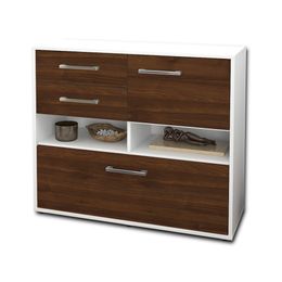 Stil.Zeit Sideboard Cornelia | Korpus Weiß | Walnuss mit Griffen (92x79x35cm)