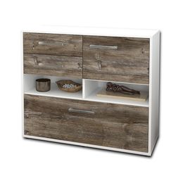 Stil.Zeit Sideboard Cornelia | Korpus Weiß | Treibholz mit Griffen (92x79x35cm)