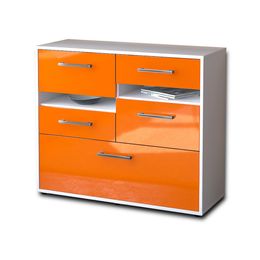 Stil.Zeit Sideboard Daria | Korpus Weiß | Orange mit Griffen (92x79x35cm)