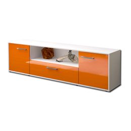 Stil.Zeit Lowboard Arbnora | Korpus Weiß | Orange mit Griffen (180x49x35cm)