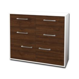 Stil.Zeit Sideboard Dalida | Korpus Weiß | Walnuss mit Griffen (92x79x35cm)