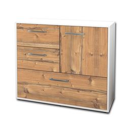 Stil.Zeit Sideboard Deanna | Korpus Weiß | Pinie mit Griffen (92x79x35cm)