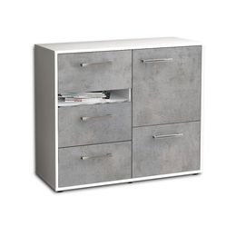 Stil.Zeit Sideboard Davina | Korpus Weiß | Beton mit Griffen (92x79x35cm)