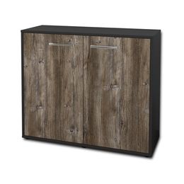 Stil.Zeit Sideboard Blanka | Korpus Anthrazit | Treibholz mit Griffen (92x79x35cm)