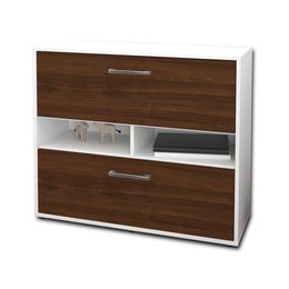 Stil.Zeit Sideboard Dalia | Korpus Weiß | Walnuss mit Griffen (92x79x35cm)