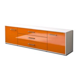 Stil.Zeit Lowboard Ariella | Korpus Weiß | Orange mit Griffen (180x49x35cm)