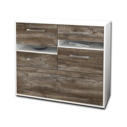 Stil.Zeit Sideboard Daria | Korpus Weiß | Treibholz mit Griffen (92x79x35cm)