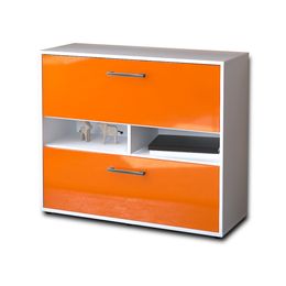 Stil.Zeit Sideboard Dalia | Korpus Weiß | Orange mit Griffen (92x79x35cm)