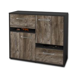 Stil.Zeit Sideboard Carlotta | Korpus Anthrazit | Treibholz mit Griffen (92x79x35cm)