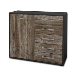 Stil.Zeit Sideboard Cecilia | Korpus Anthrazit | Treibholz mit Griffen (92x79x35cm)