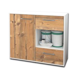 Stil.Zeit Sideboard Danica | Korpus Weiß | Pinie mit Griffen (92x79x35cm)