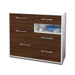 Stil.Zeit Sideboard Dariella | Korpus Weiß | Walnuss mit Griffen (92x79x35cm)