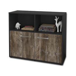 Stil.Zeit Sideboard Camilla | Korpus Anthrazit | Treibholz mit Griffen (92x79x35cm)