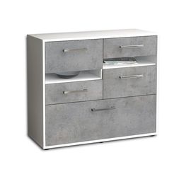 Stil.Zeit Sideboard Daria | Korpus Weiß | Beton mit Griffen (92x79x35cm)