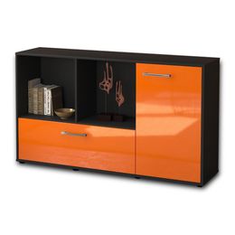 Stil.Zeit Sideboard Ela | Korpus Anthrazit | Orange mit Griffen (136x79x35cm)