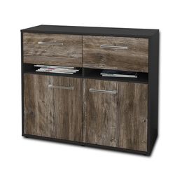 Stil.Zeit Sideboard Brunilde | Korpus Anthrazit | Treibholz mit Griffen (92x79x35cm)