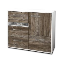 Stil.Zeit Sideboard Davina | Korpus Weiß | Treibholz mit Griffen (92x79x35cm)