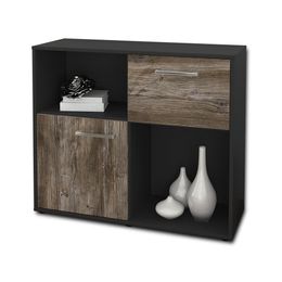 Stil.Zeit Sideboard Carola | Korpus Anthrazit | Treibholz mit Griffen (92x79x35cm)