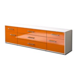 Stil.Zeit Lowboard Benita | Korpus Weiß | Orange mit Griffen (180x49x35cm)