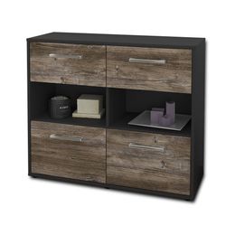 Stil.Zeit Sideboard Carmen | Korpus Anthrazit | Treibholz mit Griffen (92x79x35cm)