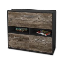 Stil.Zeit Sideboard Cassandra | Korpus Anthrazit | Treibholz mit Griffen (92x79x35cm)