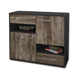 Stil.Zeit Sideboard Carmelina | Korpus Anthrazit | Treibholz mit Griffen (92x79x35cm)