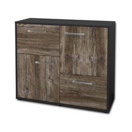 Stil.Zeit Sideboard Carla | Korpus Anthrazit | Treibholz mit Griffen (92x79x35cm)