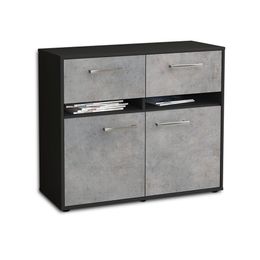 Stil.Zeit Sideboard Brunilde | Korpus Anthrazit | Beton mit Griffen (92x79x35cm)