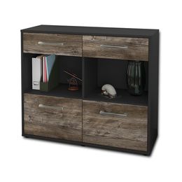 Stil.Zeit Sideboard Christina | Korpus Anthrazit | Treibholz mit Griffen (92x79x35cm)