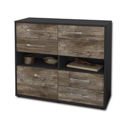 Stil.Zeit Sideboard Claudia | Korpus Anthrazit | Treibholz mit Griffen (92x79x35cm)