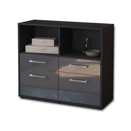 Stil.Zeit Sideboard Christine | Korpus Anthrazit | Grau mit Griffen (92x79x35cm)