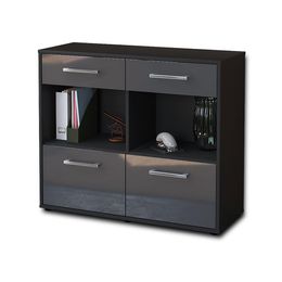 Stil.Zeit Sideboard Christina | Korpus Anthrazit | Grau mit Griffen (92x79x35cm)