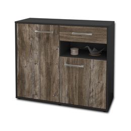 Stil.Zeit Sideboard Charlotta | Korpus Anthrazit | Treibholz mit Griffen (92x79x35cm)