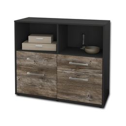 Stil.Zeit Sideboard Christine | Korpus Anthrazit | Treibholz mit Griffen (92x79x35cm)