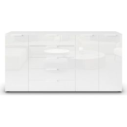 Rauch Kommode Flipp, 3-türig mit 5 Schubladen und Soft-Close-Funktion sowie Glasfront, weiß