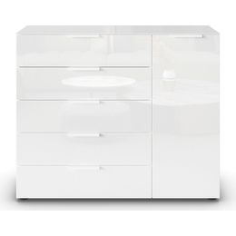 Rauch Kommode Flipp, 1-türig, 5 Schubladen, Soft-Close-Funktion, Oberboden und Front Glas, weiß