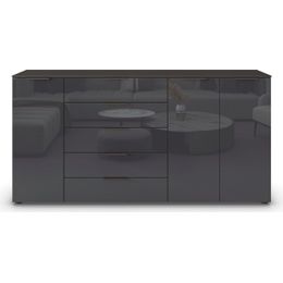 Rauch Kommode Flipp, 3-türig mit 5 Schubladen und Soft-Close-Funktion sowie Glasfront, grau