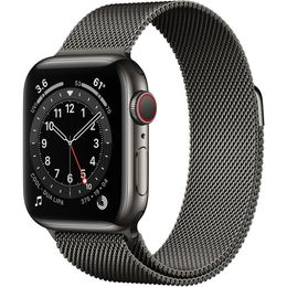 Apple Watch (Series 6) 2020 GPS + Cellular 44 mm - Rostfreier Stahl Graphit - Milanaise Armband Grau