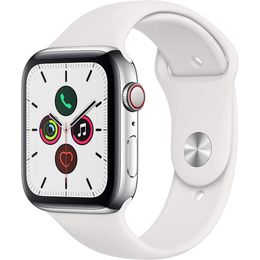 Apple Watch (Series 5) 2019 GPS + Cellular 44 mm - Rostfreier Stahl Silber - Sportarmband Weiß
