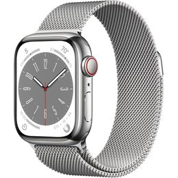 Apple Watch (Series 8) 2022 GPS + Cellular 41 mm - Rostfreier Stahl Silber - Milanaise Armband Silber