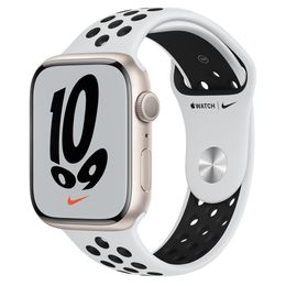 Apple Watch (Series 7) 2021 GPS + Cellular 45 mm - Aluminium Polarstern - Nike Sportarmband Weiß/Schwarz