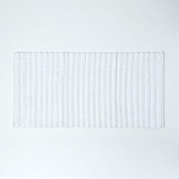 Weiße Badematte & Duschvorleger, Geriffelt, 100% Baumwolle, Fadendichte 1500, 50 x 100cm - Weiß - Homescapes