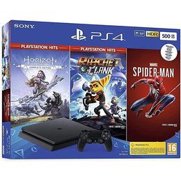 Sony PlayStation 4 Slim 500GB - Schwarz + Marvel’s Spider-Man + Horizon Zero Dawn + Ratchet & Clank