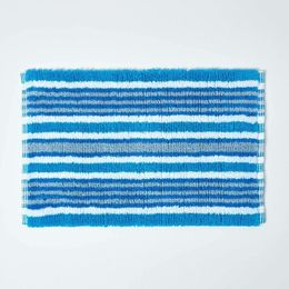 Homescapes Badvorleger blau, schwarz, weiss gestreift 40 x 60 cm 100% Baumwolle - Blau Schwarz weiss gestreift
