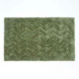 Rutschfeste Hochflor-Badematte mit Chevron-Muster, grün - Grün - Homescapes