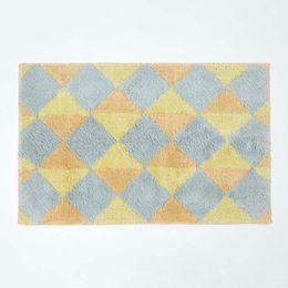 Rutschfeste Badematte mit Harlekin-Muster 100% Baumwolle, senfgelb und grau - Gelb und Grau - Homescapes