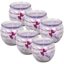 Hs Candle - Duftkerzen Sprüche 6er Pack im Glas, lange Brenndauer und angenehmer Duft ( Danke Schön ) - Lila