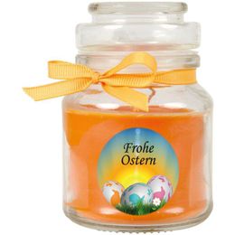 Duftkerze als Ostergeschenk ( Honigmelone-Duft ), Design: Ostereier - Kerze als Osterdeko - 120g. Wachs mit ca. 30 Stunden Brenndauer - Orange