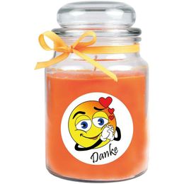 Dankes-Duftkerze im Bonbonglas Danke, Duft: Honigmelone ( Orange ), 500g - Brenndauer bis zu 110 Stunden, Kerze aus Glas mit Duft - Orange