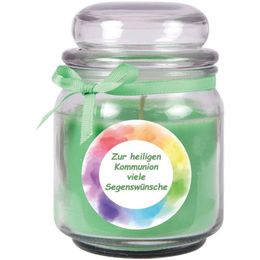 Hs Candle - Duftkerze im Bonbonglas zur Kommunion, Duft: Kokos ( Grün ), 300g - Brenndauer bis zu 70 Stunden, Kerze aus Glas mit Duft - Grün